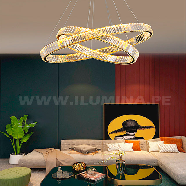 LÁMPARA COLGANTE LED ATLANTA KRYSTAL GOLD 82W + CONTROL REMOTO – i-Lumina