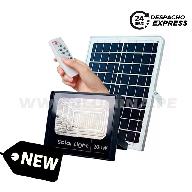 REFLECTOR LED 200W + PANEL SOLAR LUZ CÁLIDA 3000K + CONTROL REMOTO – i ...